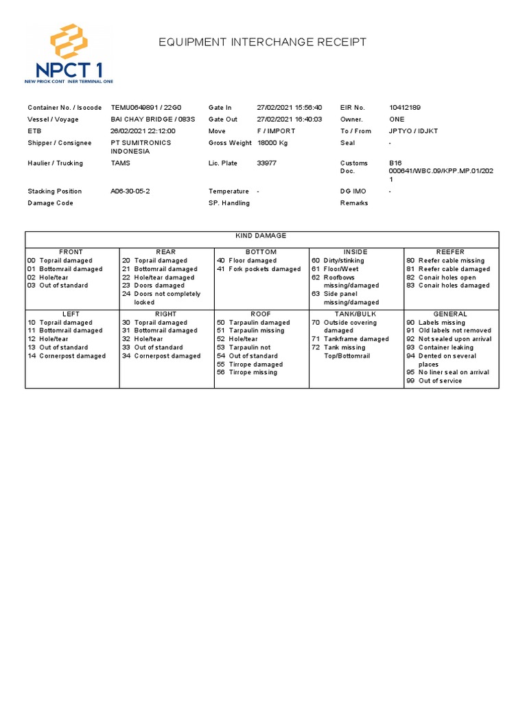 Equipment Interchange Receipt | PDF | Transport | Vehicles