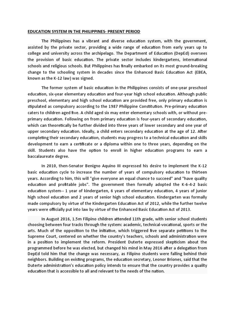 Philippine Education Reform | PDF | Schools | Kindergarten