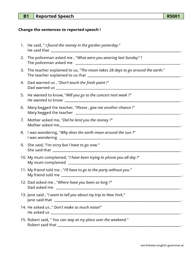 Reported Speech Examples: Changing Direct Quotations to Indirect Speech ...
