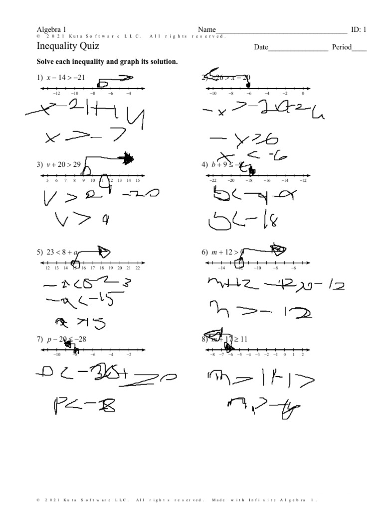 Algebra 1 Inequality Quiz | PDF