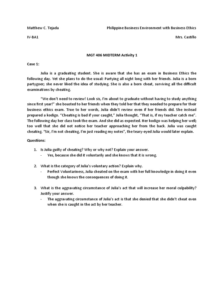 MNGT 406 Midterm Activity, Tejada Matthew C. | PDF | Test (Assessment ...