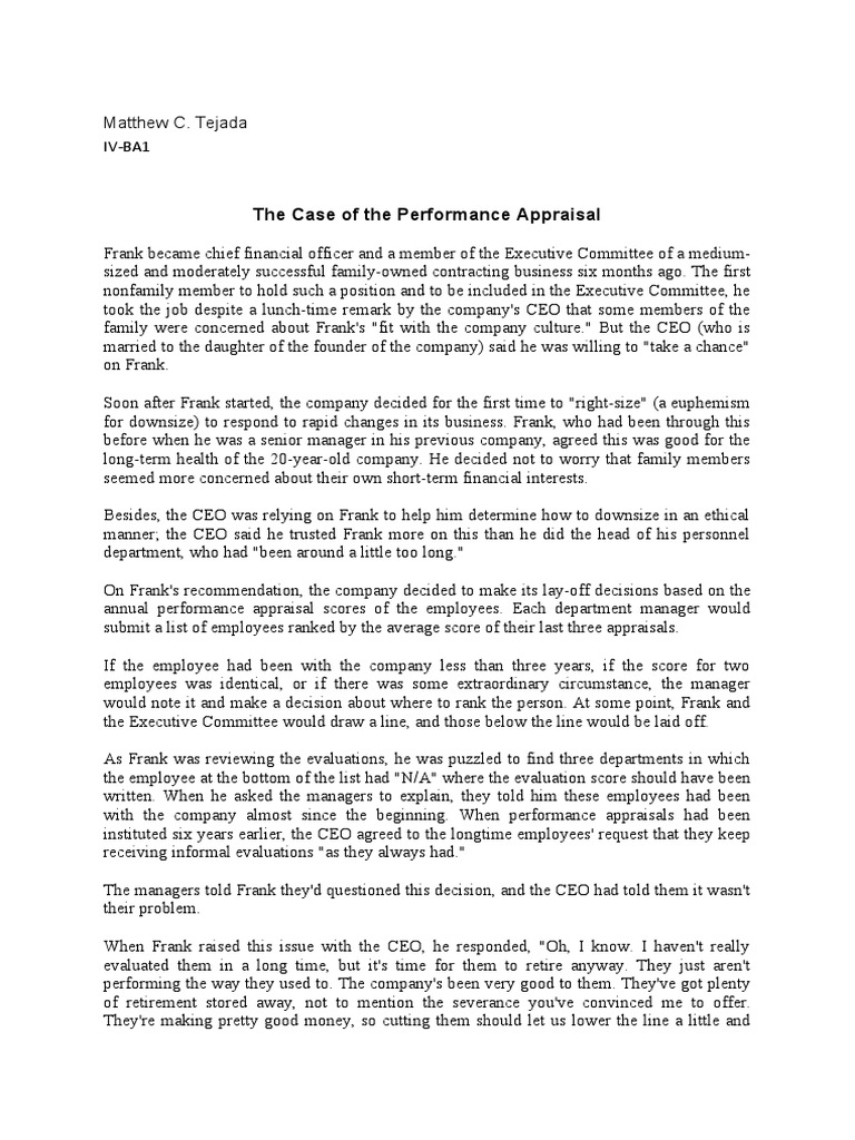 Pre-Final Case Study | PDF | Performance Appraisal | Layoff