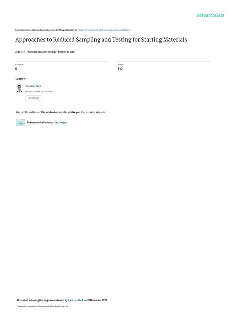 Approaches To Reduced Sampling and Testing For Starting Materials | PDF ...