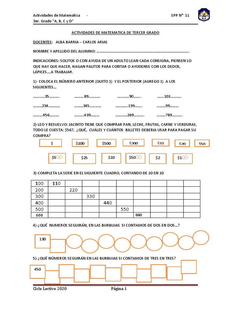 Hojas De Trabajo Para Matemáticas De Tercer Grado