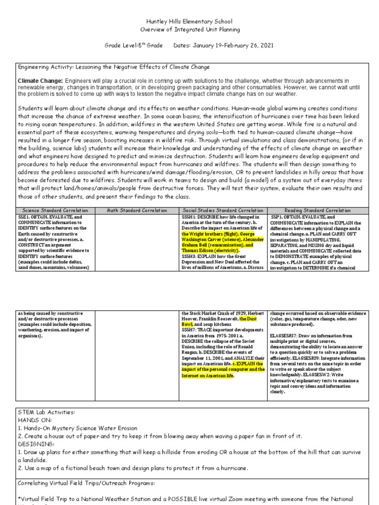5th Grade Integrated Stem Unit For Climate Change Severe Weather and ...