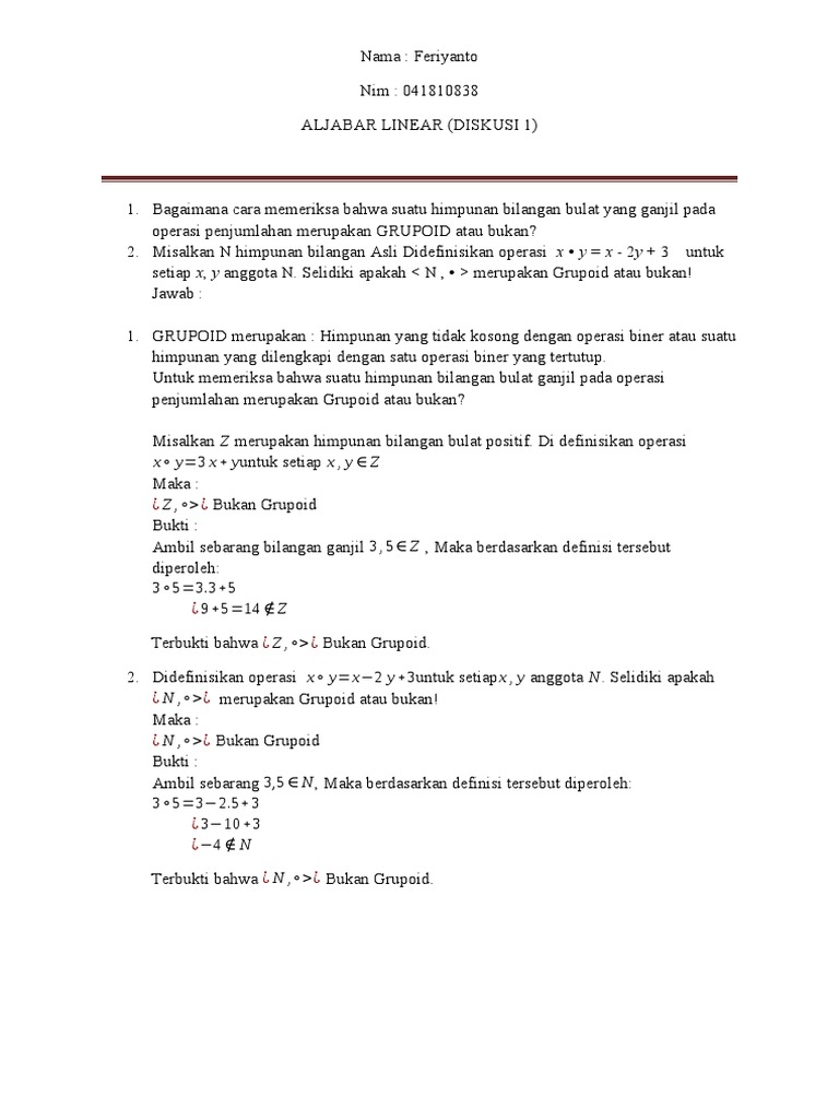 Aljabar Linear | PDF | Metode & Bahan Ajar