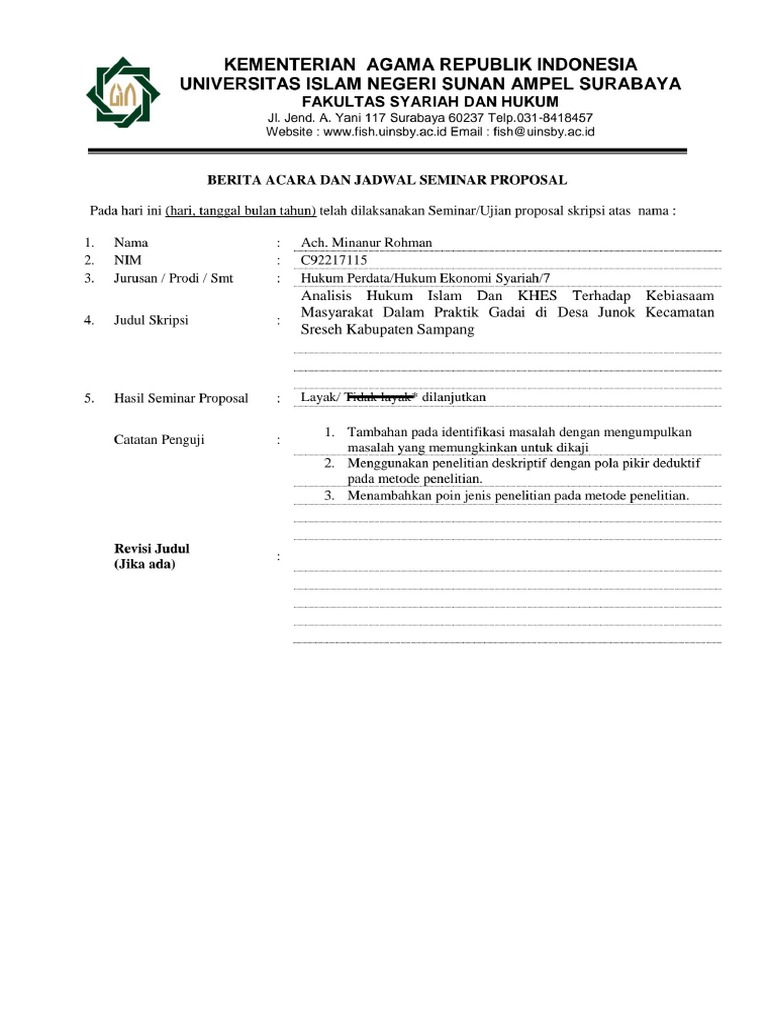 Berita Acara Seminar Proposal Skripsi | PDF