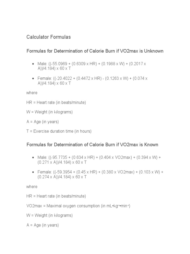Calorie Burn & Heart Rate Formulas | PDF | Teaching Methods & Materials