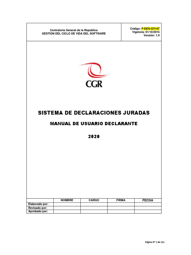 Manual de Declaracion Jurada de Bienes y Rentas Contraloria | PDF