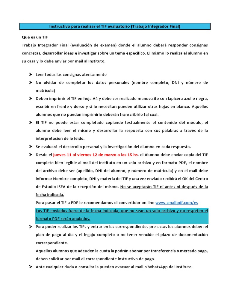 Instructivo para Realizar El TIF Evaluatorio. | PDF