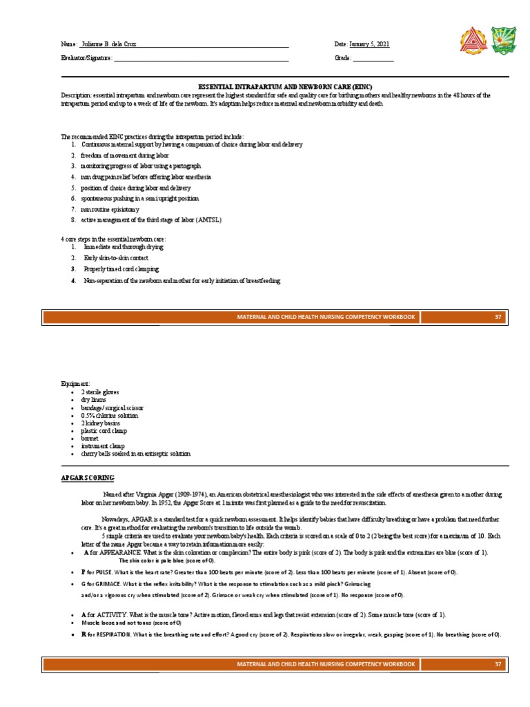 Essential Intrapartum and Newborn Care (EINC) | PDF | Childbirth ...