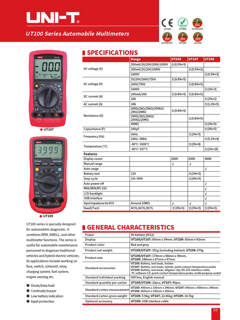 Specifications: UT100 Series Automobile Multimeters | PDF | Electrical ...