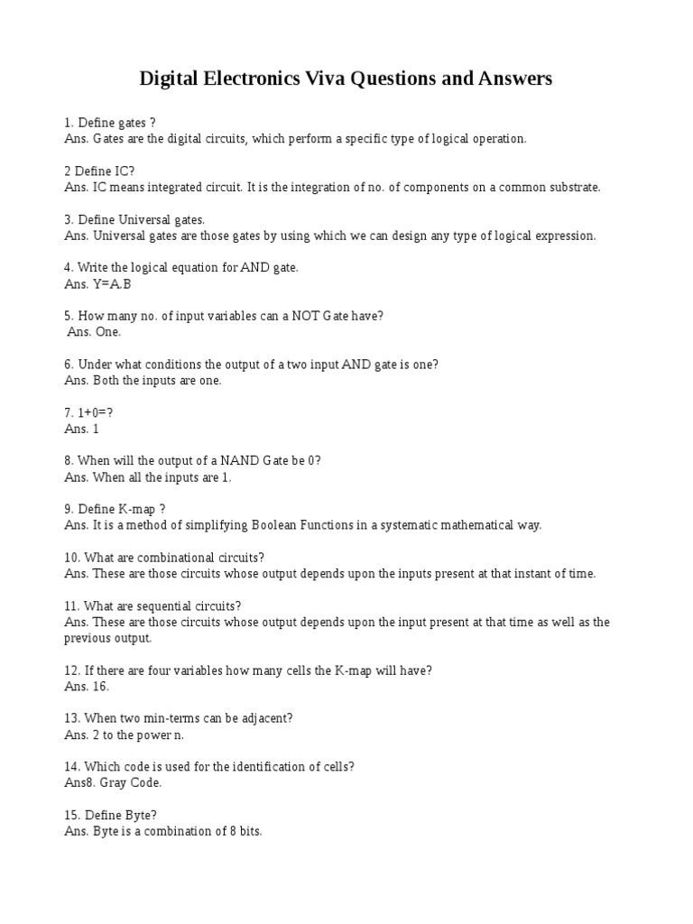 Digital Electronics Viva Questions Guide | PDF | Logic Gate | Computer ...