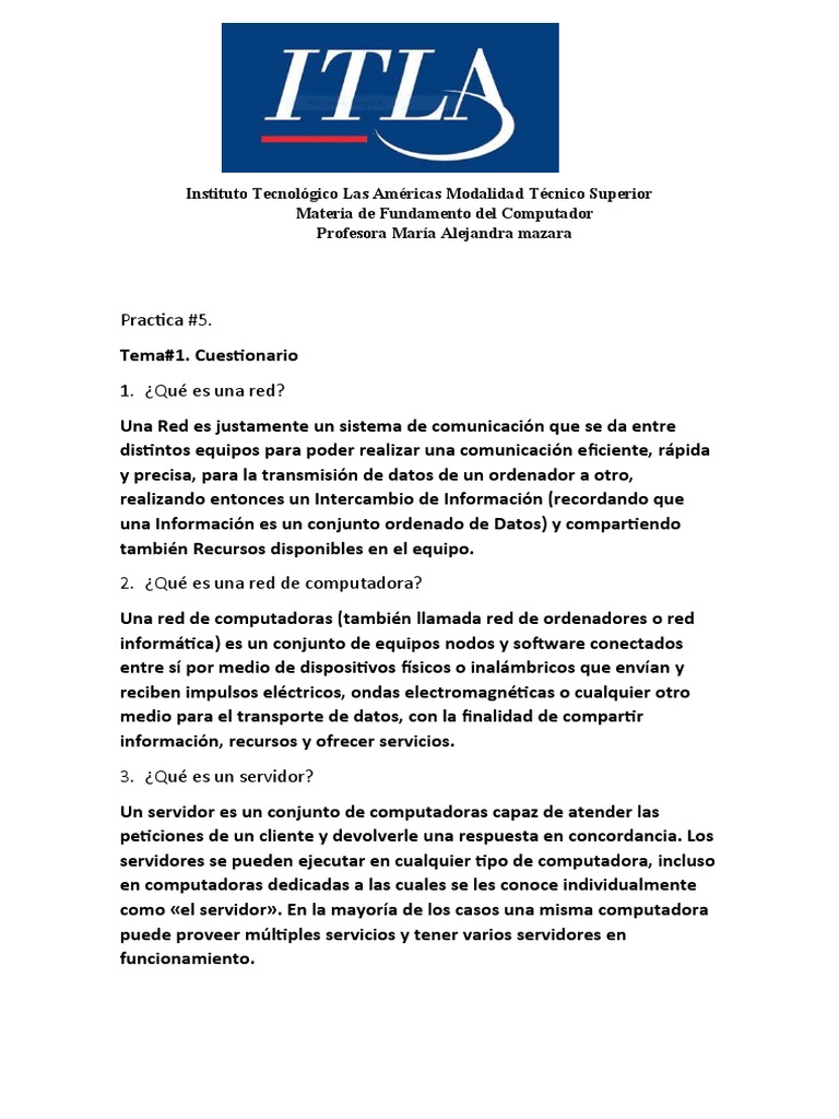 Practica #5. Tema#1. Cuestionario sobre conceptos básicos de redes de computadoras | PDF ...