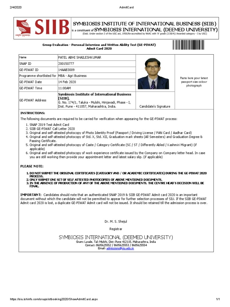 Symbiosis Institute of International Business (Siib) Symbiosis ...