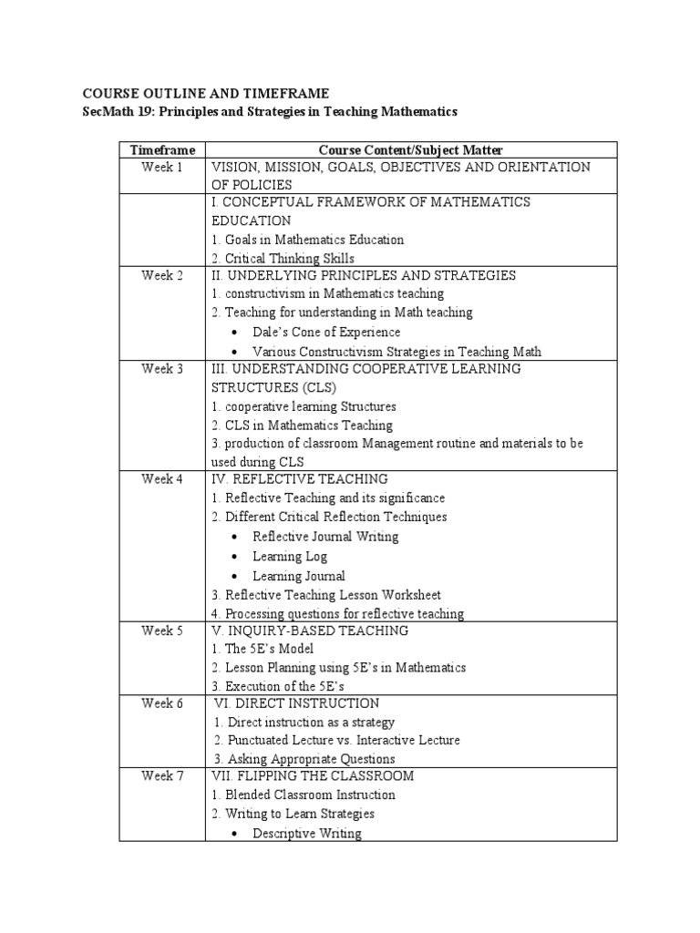Course Outline and Timeframe | PDF | Inquiry Based Learning ...
