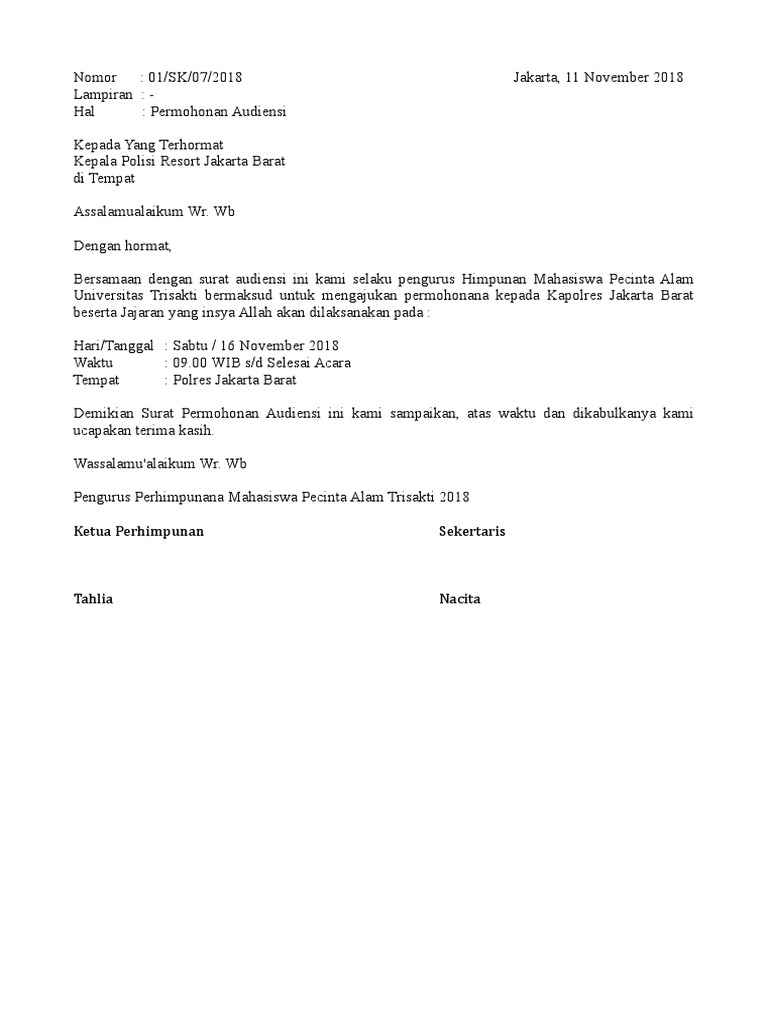 Contoh Surat Audiensi Ke Polres 3 Pdf
