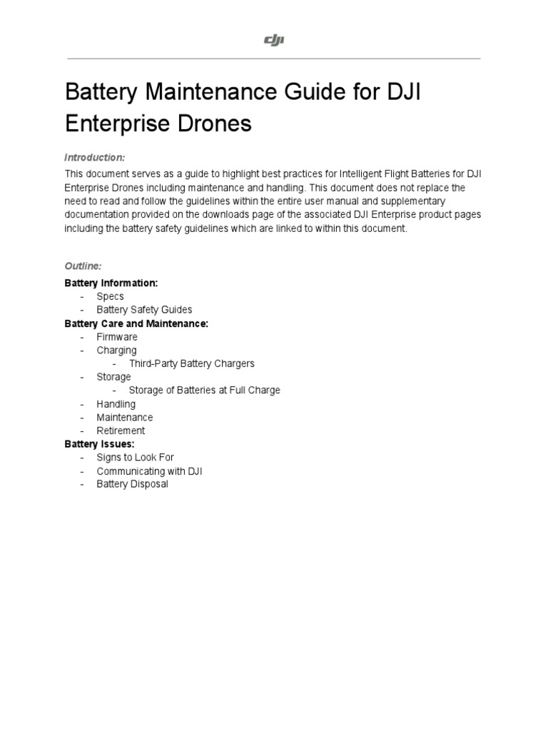 Battery Maintenance Guide For DJI Enterprise Drones | PDF