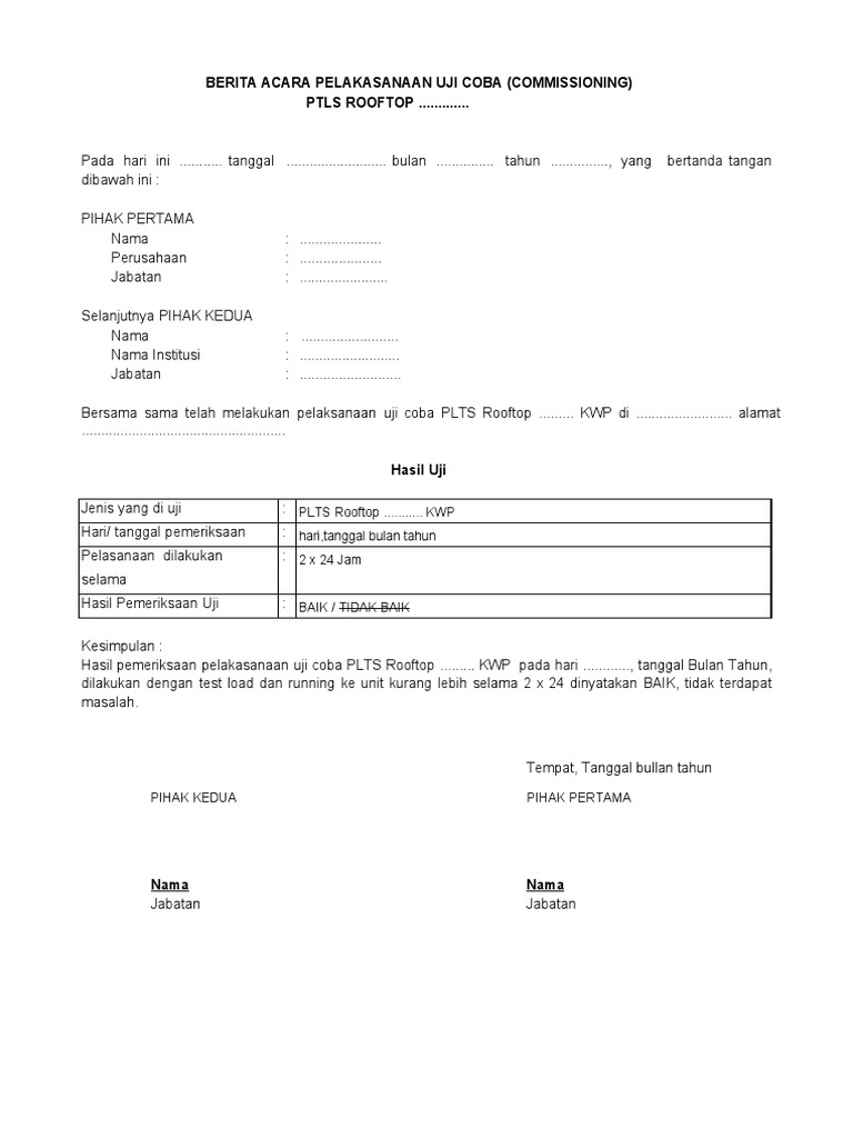 Berita Acara Uji Coba PLTS Rooftop | PDF