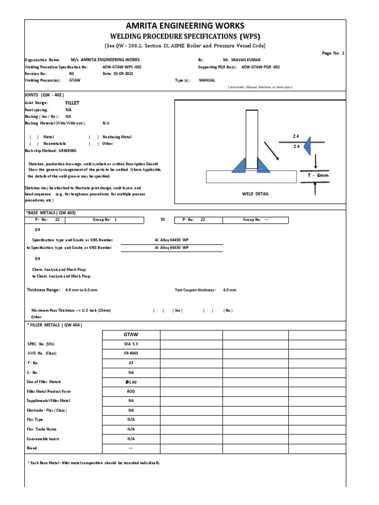 QW-482 (WPS) GTAW 4MM Fillet | PDF | Joining | Industrial Processes