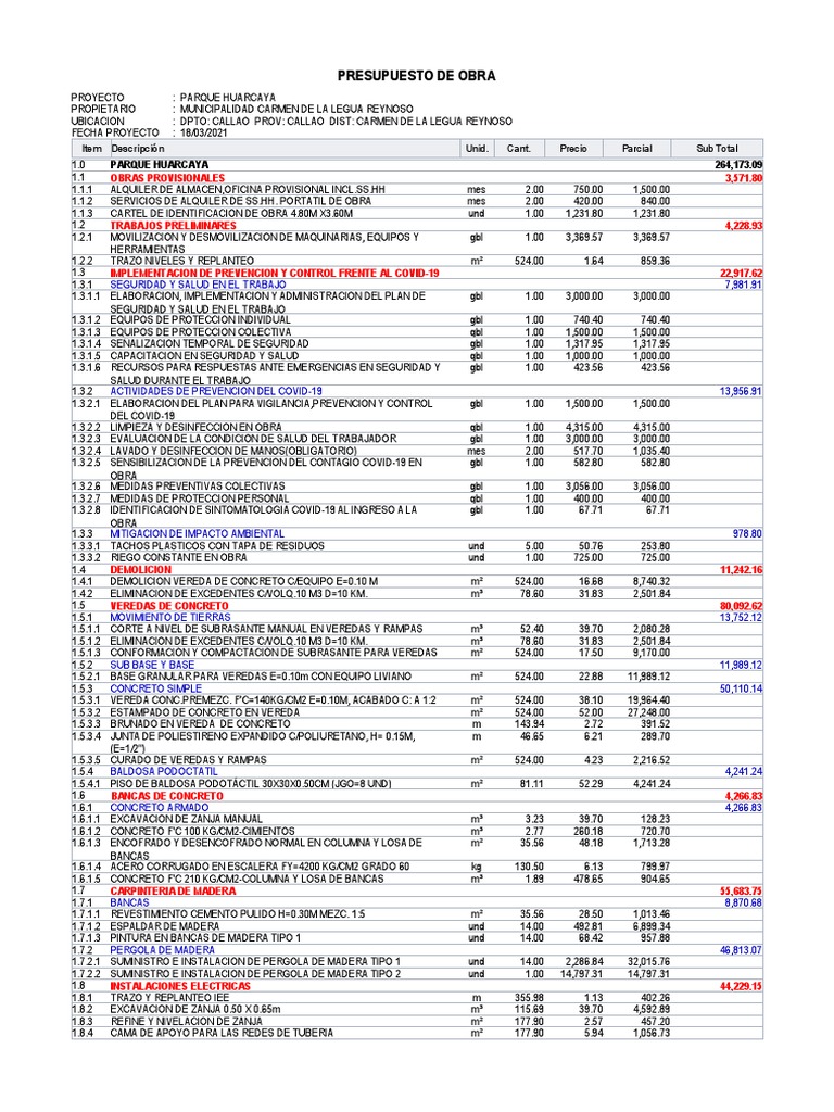 PRESUPUESTO | PDF | Ingeniero civil | Materiales de construcción