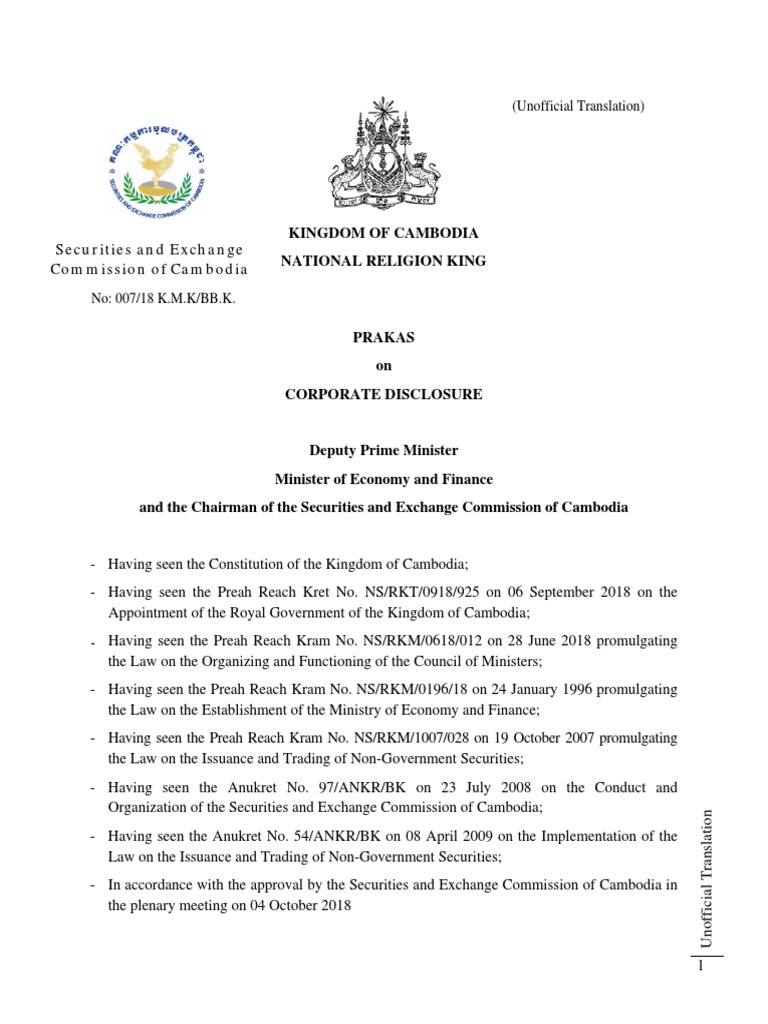 Prakas - On - Corporate - Disclosure - English 2 | PDF | Stocks ...