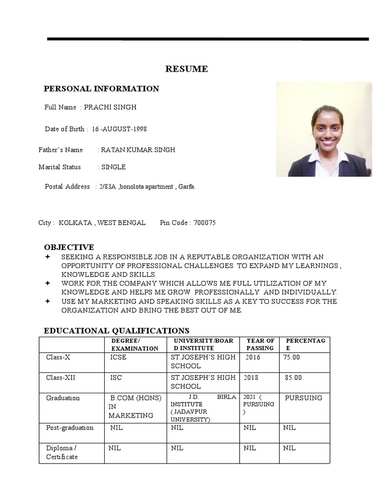 Resume Format For Student's Placements | PDF | Human Nature | Behavior ...
