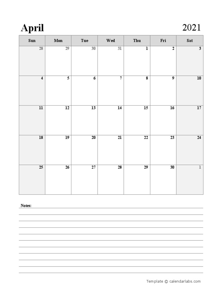 2021 Monthly Calendar Template | PDF