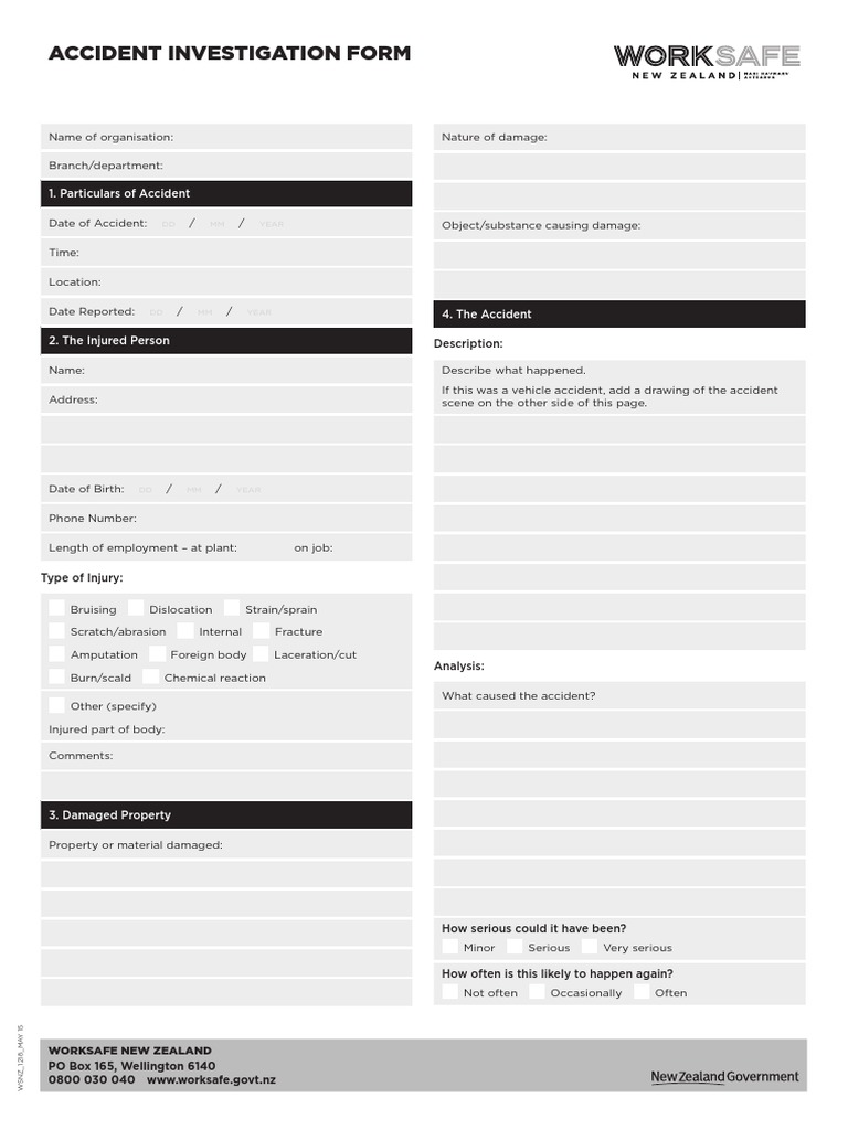 Accident Investigation Form Sample | PDF | Traumatology | Injury