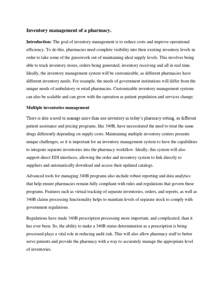 Inventory Management of A Pharmacy | PDF | Inventory | Pharmacy