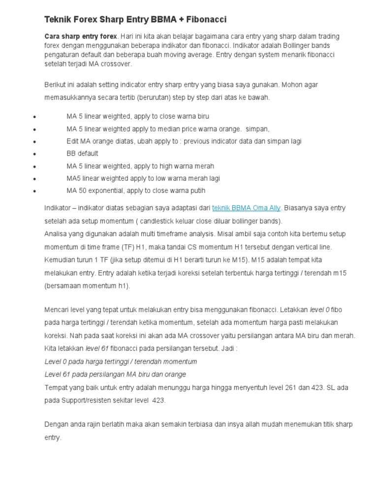 Teknik Forex Sharp Entry BBMA + Fibonacci | PDF