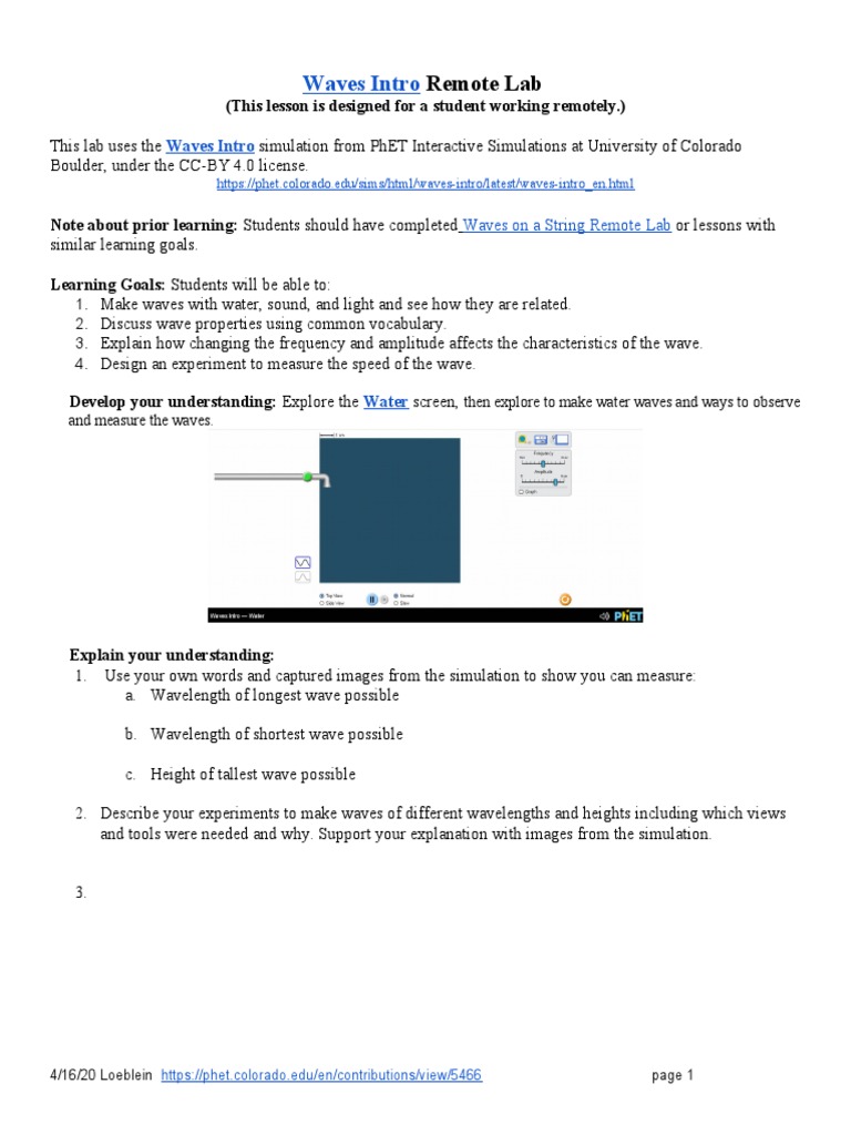 Waves Intro - Remote Lab | PDF | Wavelength | Waves