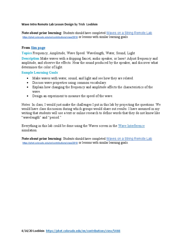 Lesson Design Wave Intro Remote Lab | PDF