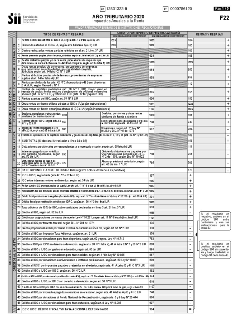 Formulario 22 | PDF | Impuestos | Pagos
