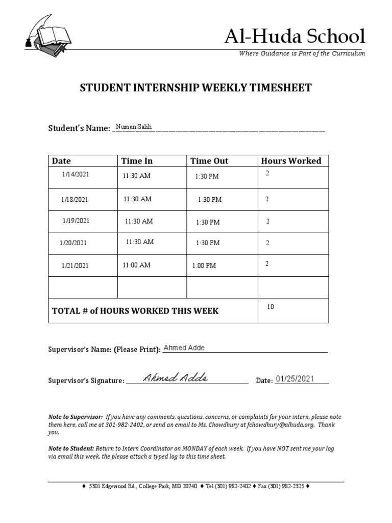 Internship Timesheet All Weeks It Signed | PDF | Fax | Telecommunications