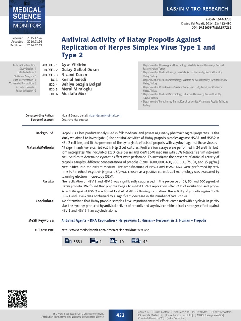 Medscimonit 22 422 | PDF | Herpes Simplex | Antiviral Drug
