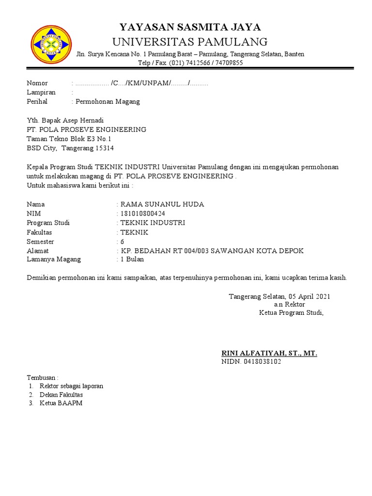 Contoh Permohonan Magang Pdf