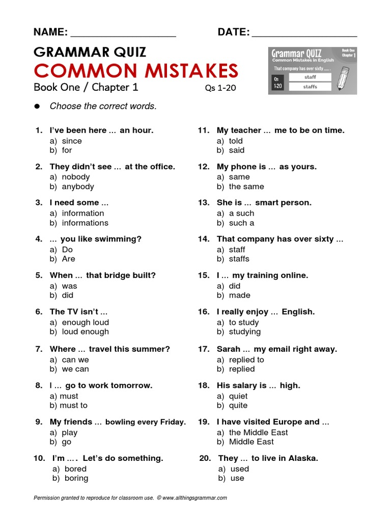 Common Mistakes - Worksheet 1 | PDF