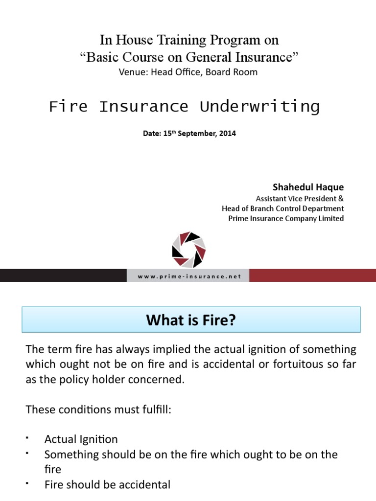 In House Training Program on 'Basic Course on General Insurance': Fire ...
