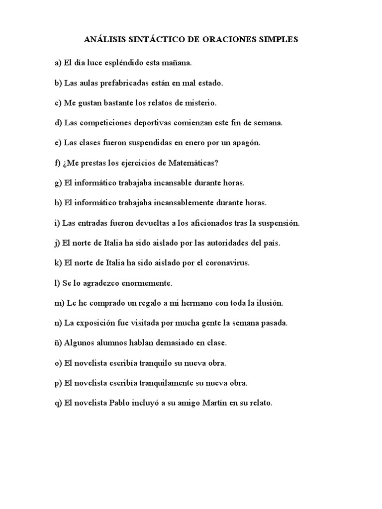 Análisis Sintáctico de Oraciones Simples | PDF