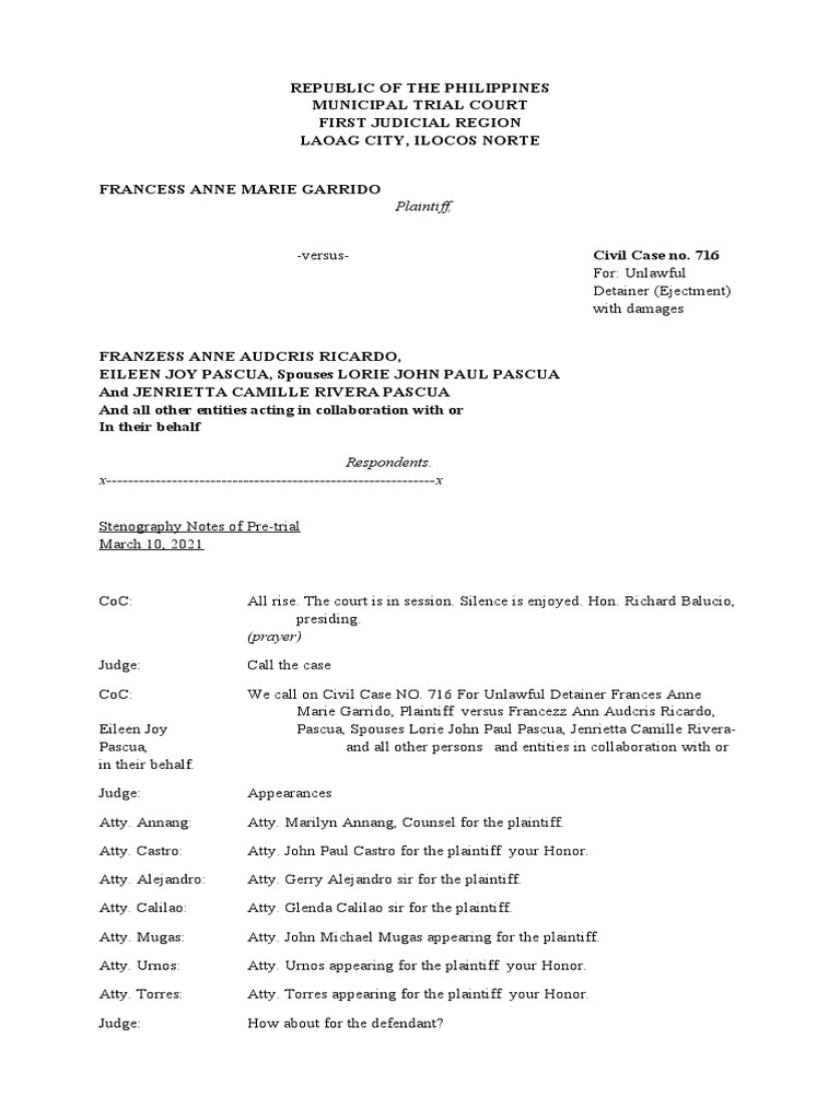 Sample Stenographer Notes | PDF | Complaint | Judge