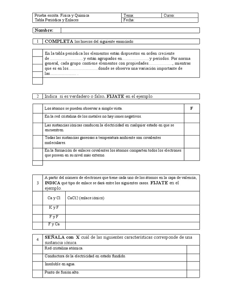 FyQ - Tabla Periódica y Enlaces 3°ESO | PDF