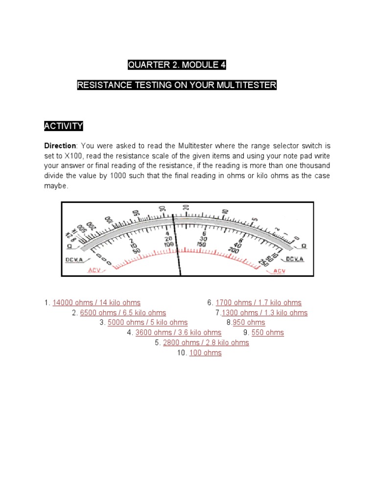 Miguel Ross Lopez - Activity Sheets Module 4 Resistance Testing On Your ...