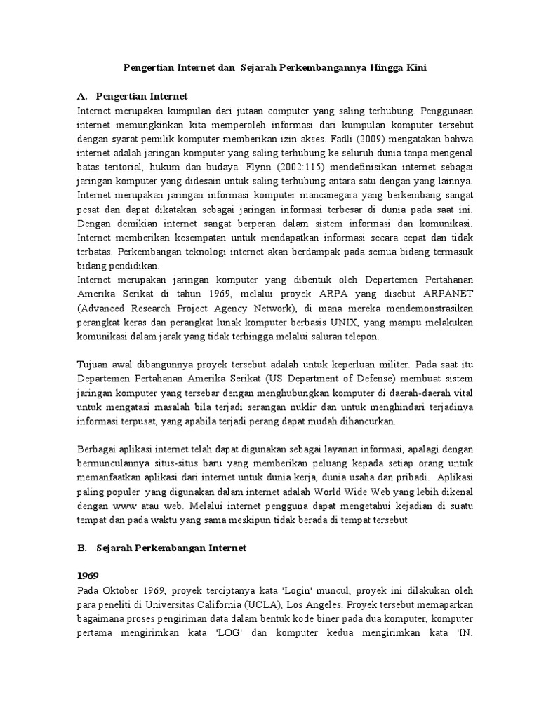 Pengertian Internet Dan Sejarah Perkembangannya Hingga Kini | PDF