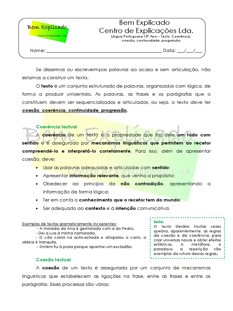 Coerência, coesão e progressão textual | PDF | Tempo | Lógica