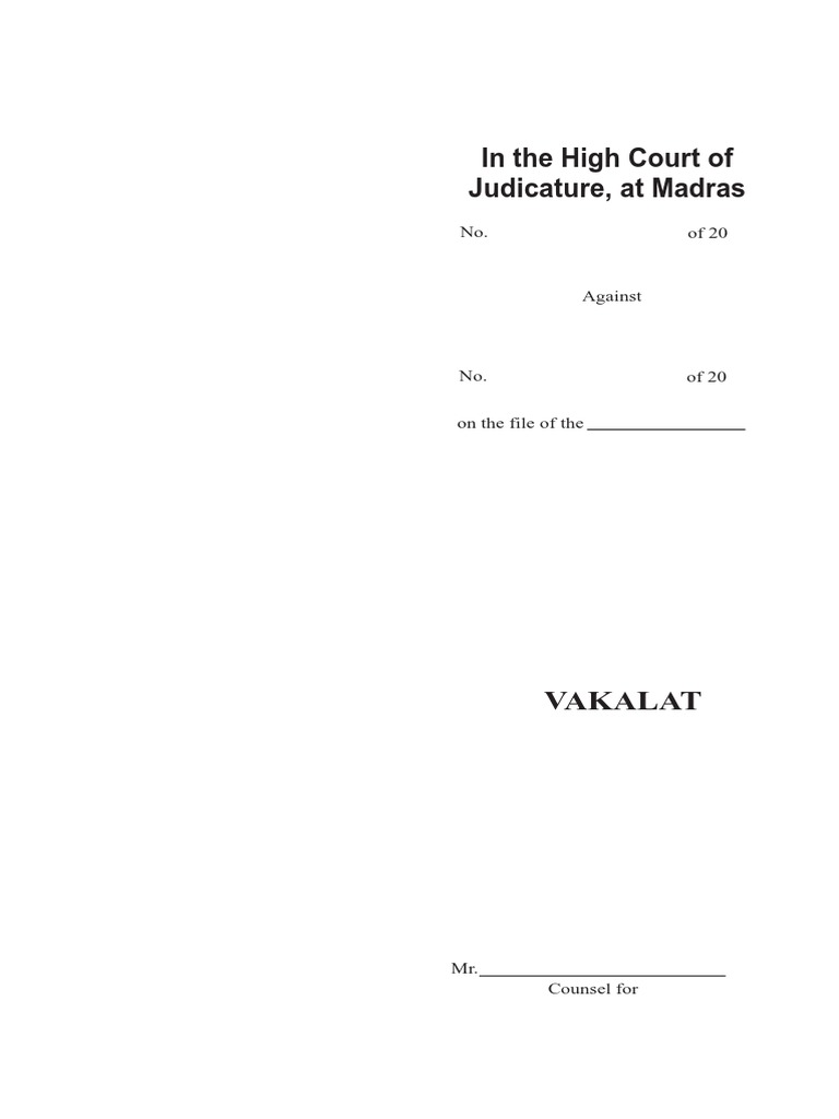 Madras High Court Vakalatnama Format | PDF