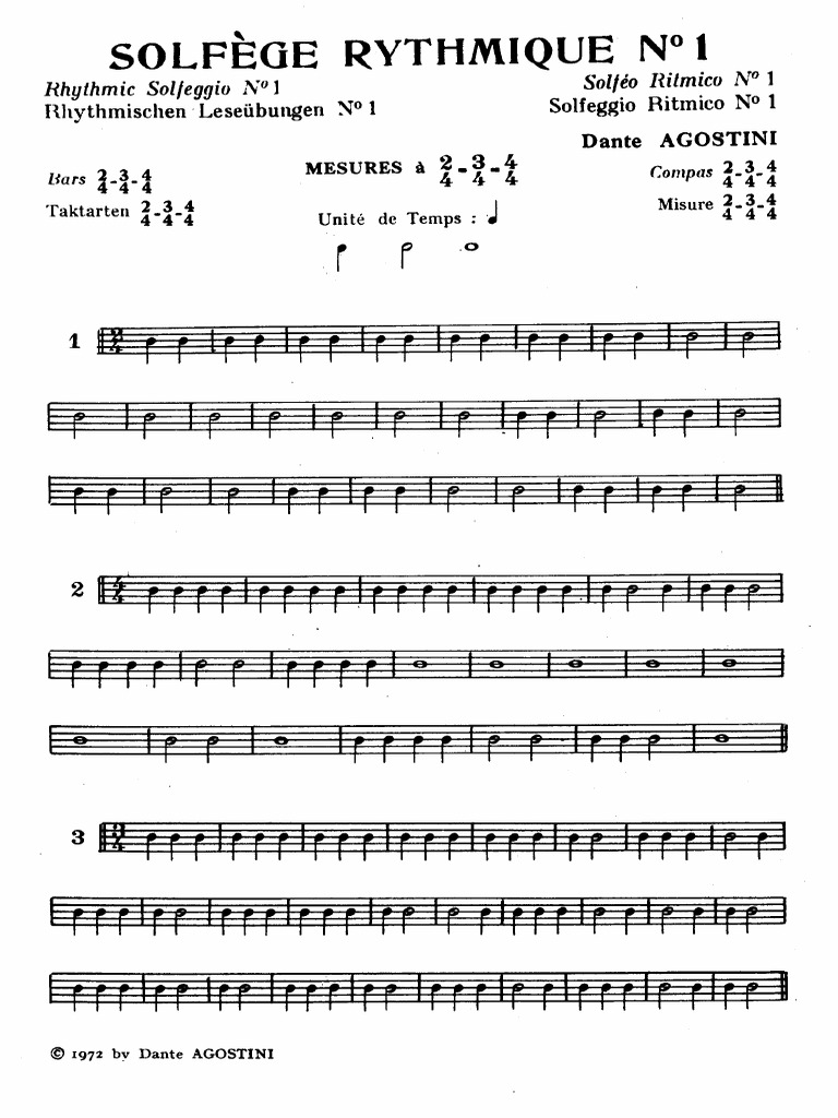 Primera Hoja Solfeo Ritmico 1 Ejercicio 1-3 | PDF