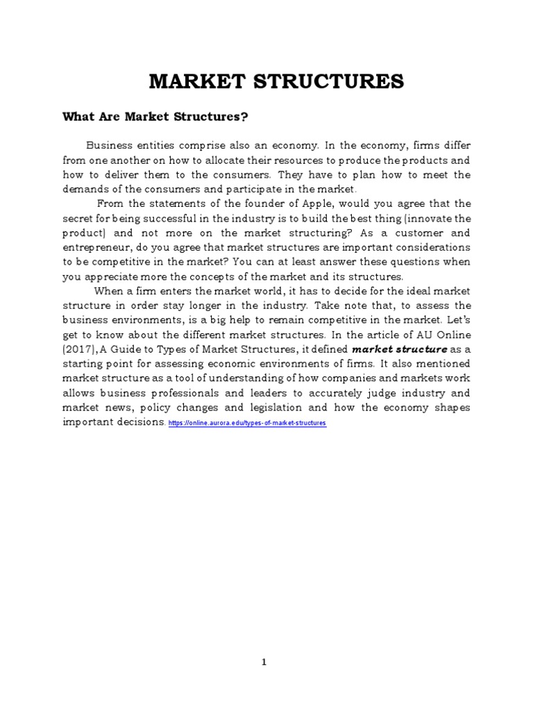 Market Structures | PDF | Profit (Economics) | Market (Economics)