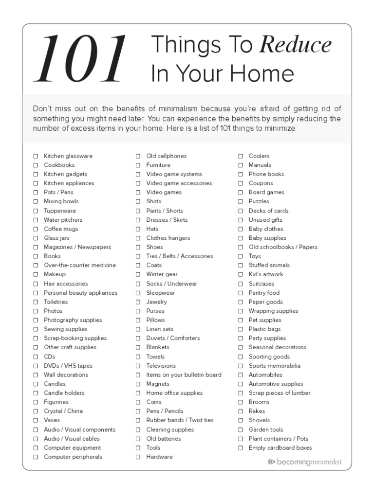 101 Things Checklist BW | PDF | Clothing | Manufactured Goods