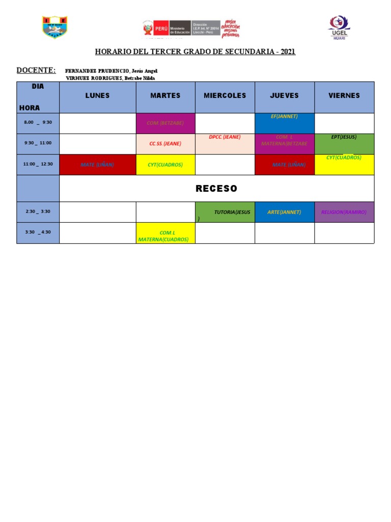 Horario 2021 3° Pujun | PDF
